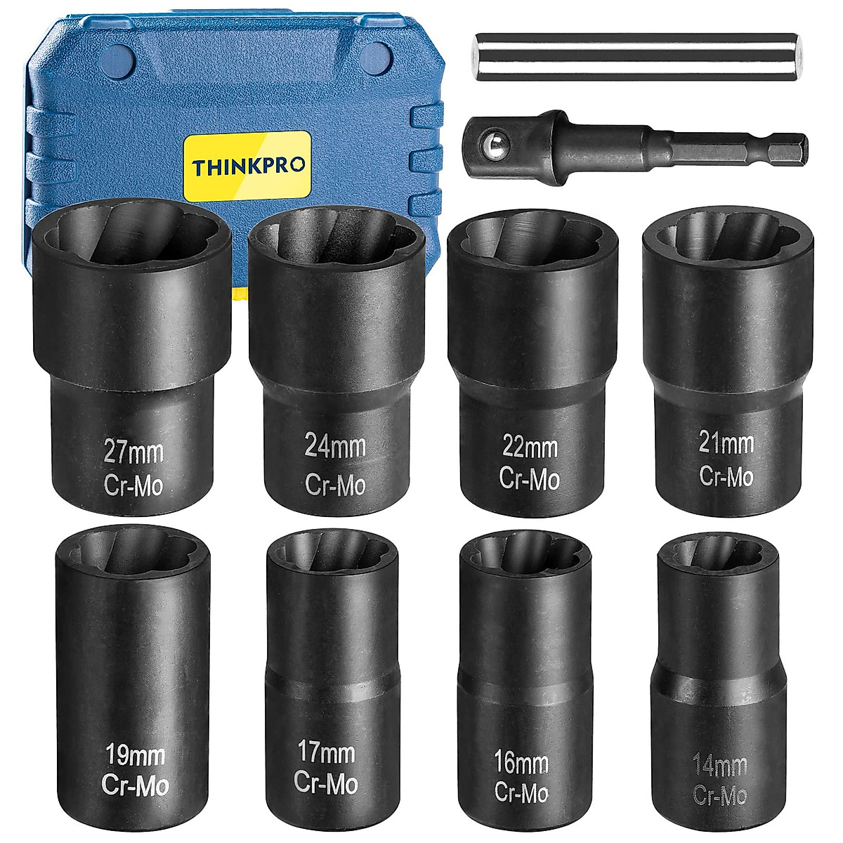 THINKPRO Lug Nut Removal Tool,10 PCS Lug Nut Socket Set, 1/2-Inch Drive Bolt Nut Extractor Kit, Easy Out Lug Nut remover for Damaged, Frozen, Studs, Rusted, Rounded-Off Bolts & Nuts Screws