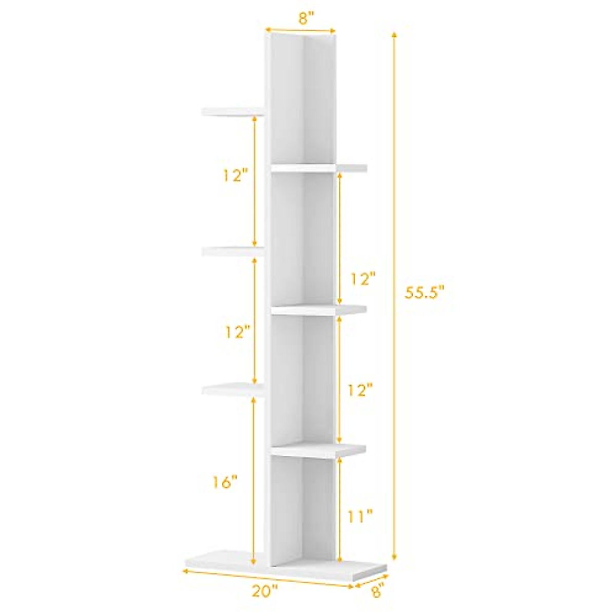 Giantex 7-Tier Bookshelf, Multipurpose Storage Shelf Space-Saving Bookcase Wood Display Shelf Stand for Books Photos Artwork, Pot Plant, Storage Holder Rack w/ 8 Open Well-Arranged Shelves, White