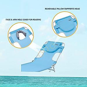 outdoor folding chair Reclining Sun Lounger 4-Position Adjustable Garden Recliner chair with Headrests & Side Pocket Sun Bed for Beach Patio Poolside Lounge Chair fishing chair ( Color : Arm Hole )