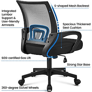 Yaheetech Office Chair Ergonomic Computer Chair Mid Back Adjustable Desk Chair with Lumbar Support Armrest, Swivel Mesh Task Gaming Chair for Home Office Study, Black
