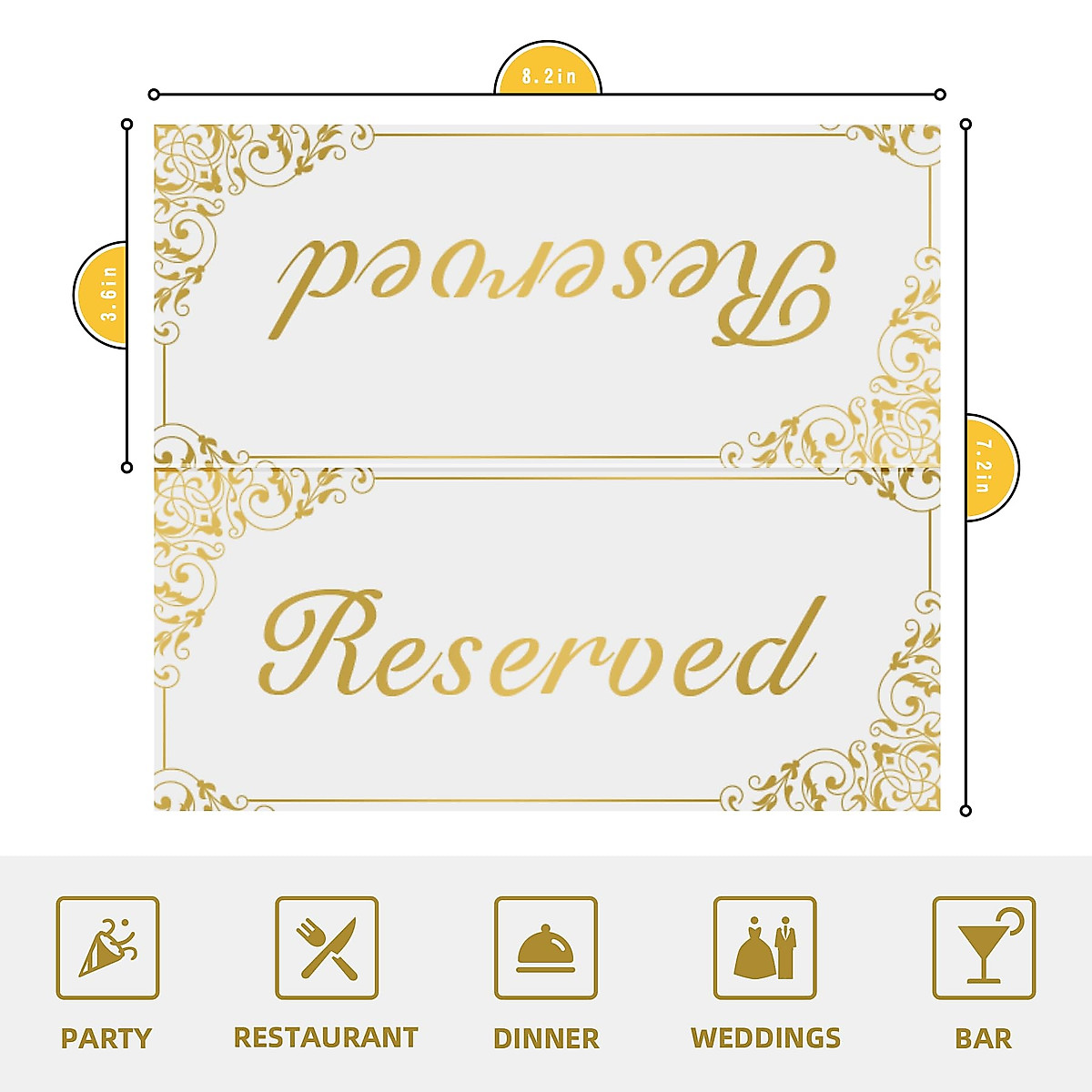 18 Pack Gold Reserved Table Signs for Wedding Party Restaurant - Double Sided Gold Reserved Signs for Tables Chairs - White Paper Reserved Table Tent Card - Wedding Accessories- Place Cards for Event