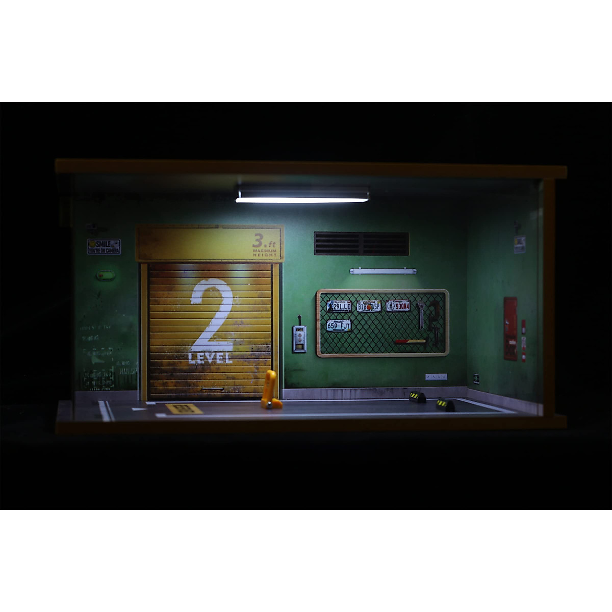 1/18 Scale Model Car Display Case - 1:18 Car Garage Display Case with Clear Acrylic Cover and LED Lighting for Die-Cast Cars (1 Parking Green Wall-Left)