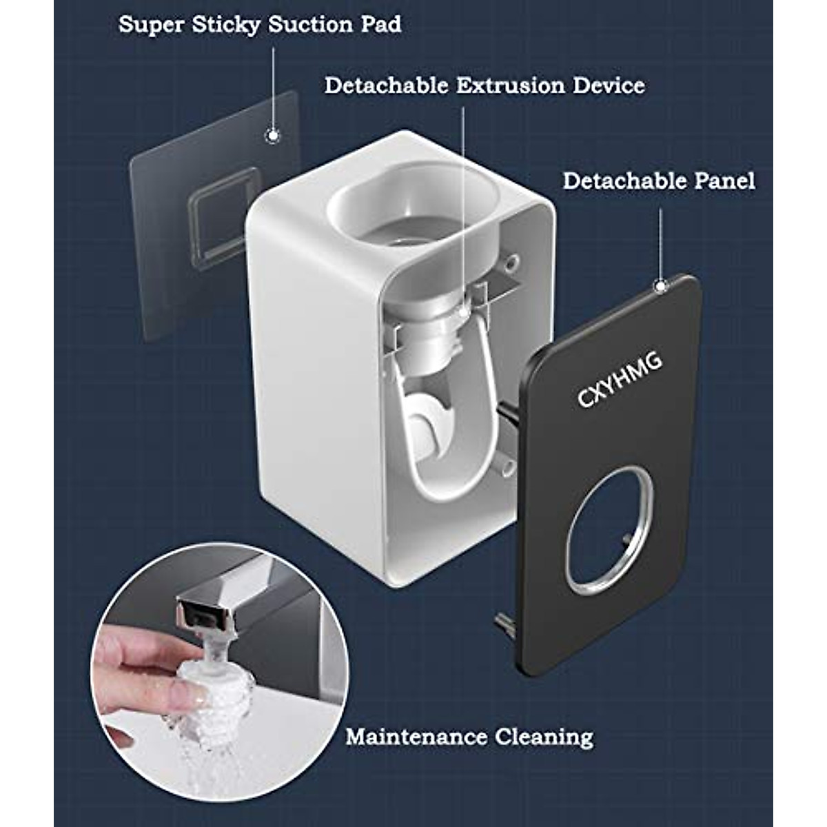 CXYHMG Toothpaste Dispenser, 2 PCS Automatic Toothpaste Squeezer Dispenser for Kids & Family Shower, is Wall Mount Bathroom Accessories with Super Sticky Suction Pad. (Black-Grey)