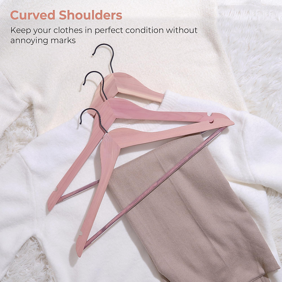 JS HANGER American Red Cedar Hangers 10 Pack, Smooth Finish Wood Coat Hangers for Suit Shirt, Aromatic Cedar Clothes Hangers with Swivel Hook & Notches for Dress, Jacket, Pants