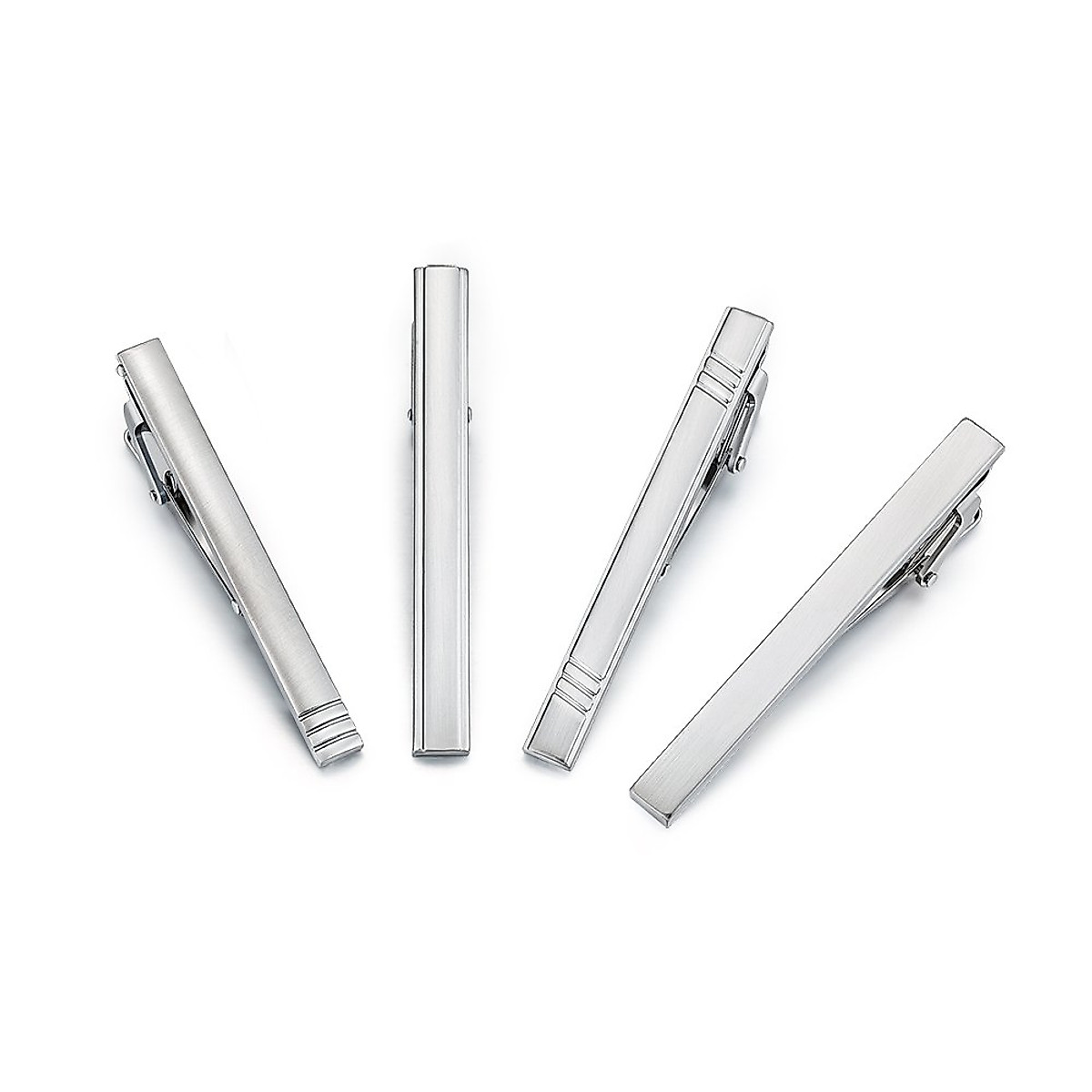 Fashion Tie Clip for Men - 4 Pieces of Silver Tone Tie Bar Set by AnotherKiss
