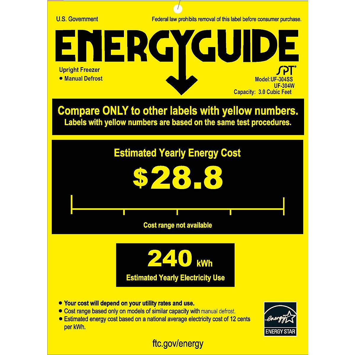 SPT UF-304W: 3.0 cu.ft. Upright Freezer in White - ENERGY STAR