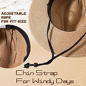 Harikery Womens Wide Brim Sun Hat with Wind Lanyard Summer Beach Straw Sun Hat for Women UPF 50+ for Travel Beige