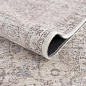 Hauteloom Holi Collection Antebi - Machine Washable Oriental Persian Living Room Kitchen Bedroom Dining Room Area Rug - Neutral Vintage Distressed Boho Style - Beige, Brown, Cream - 7'10"x10'3"