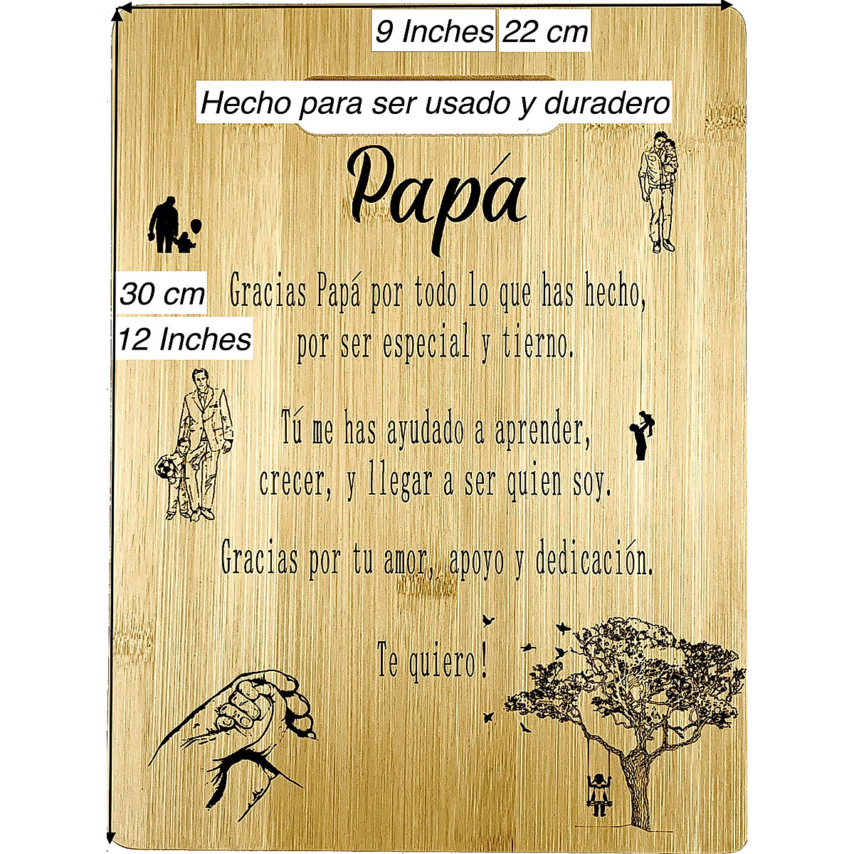 Regalo para papá: tabla de cortar de bambú grabada (22 x 30 cm) Gift for Dad-Engraved bamboo cutting board 9"x12"