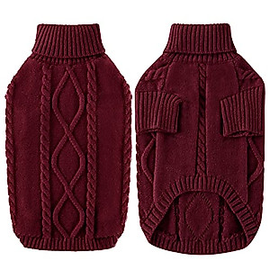 Turtleneck Pullover Dog Sweater Warm Puppy Clothes, Classic Knitwear Cute Cat Sweater for Small Dogs, Christmas Holiday Pet Outfits Apparel for Small Dogs, Burgundy S