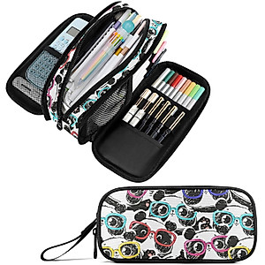 Fustylead Panda Wear Glasses Big Capacity Pencil Pen Case, Multi-Purpose Makeup Bag Organizer Storage Pouch for Office College School Hiking Travel