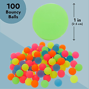 Juvale 100 Pack Bouncy Balls for Kids Bulk - 1 inch/ 25mm Rubber Super Bounce Balls for Birthday Party Favors, Prizes, Gifts (Neon)