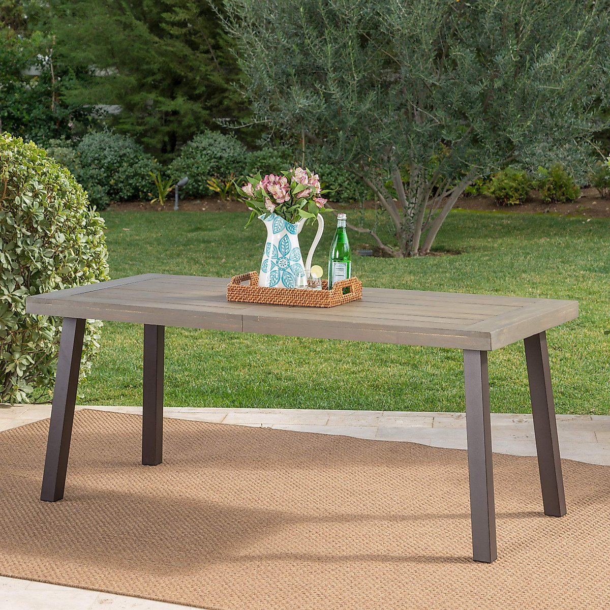 Christopher Knight Home Della Outdoor Acacia Wood Dining Table with Metal Legs, Grey Finish / Rustic Metal
