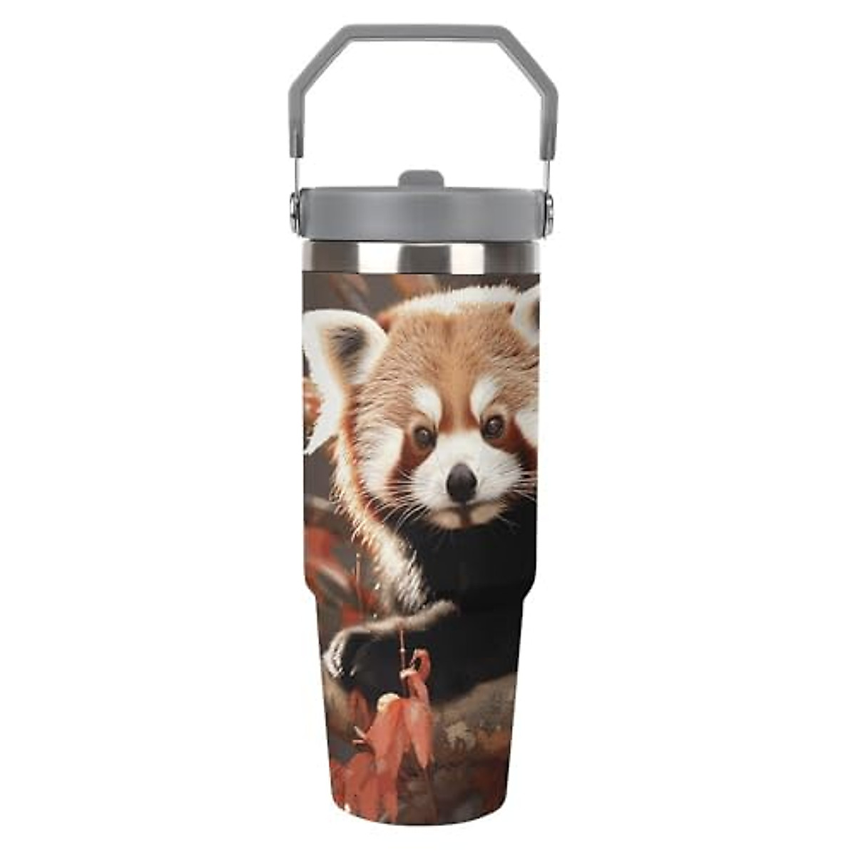 WITHSBKK 30oz Car Cup Red Panda Printed with Portable, Stainless Steel Travel Mug, Vacuum Insulated Tumbler And Straw, Leakproof for Car & Outdoor, UV Printed Design