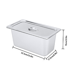 Leblett 4 Pack Stainless Steam Hotel Pans with Lids,1/3 Size x 6" Deep,0.35cm Thick,Anti Jam Steam Table Pan Catering Storage Metal Food Pan