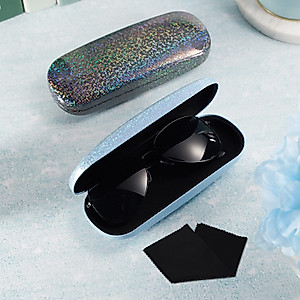 Weewooday 3 Pcs Hard Shell Eyeglasses Cases Glitter Sunglasses Protective Unisex Glasses Case with Cleaning Cloth (Pink, Blue, Black), 6.3 x 2.4 x 1.2 inches/ 16 x 6 x 3 cm