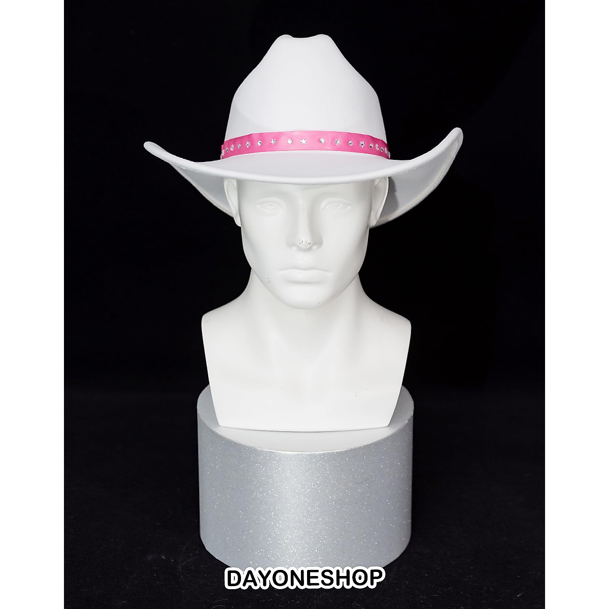 DAYONESHOP White Cowboy Hat Rhinestone Star Pink Cowgirl Hat Costume Accessories Party Favors Disco Women Men 2023