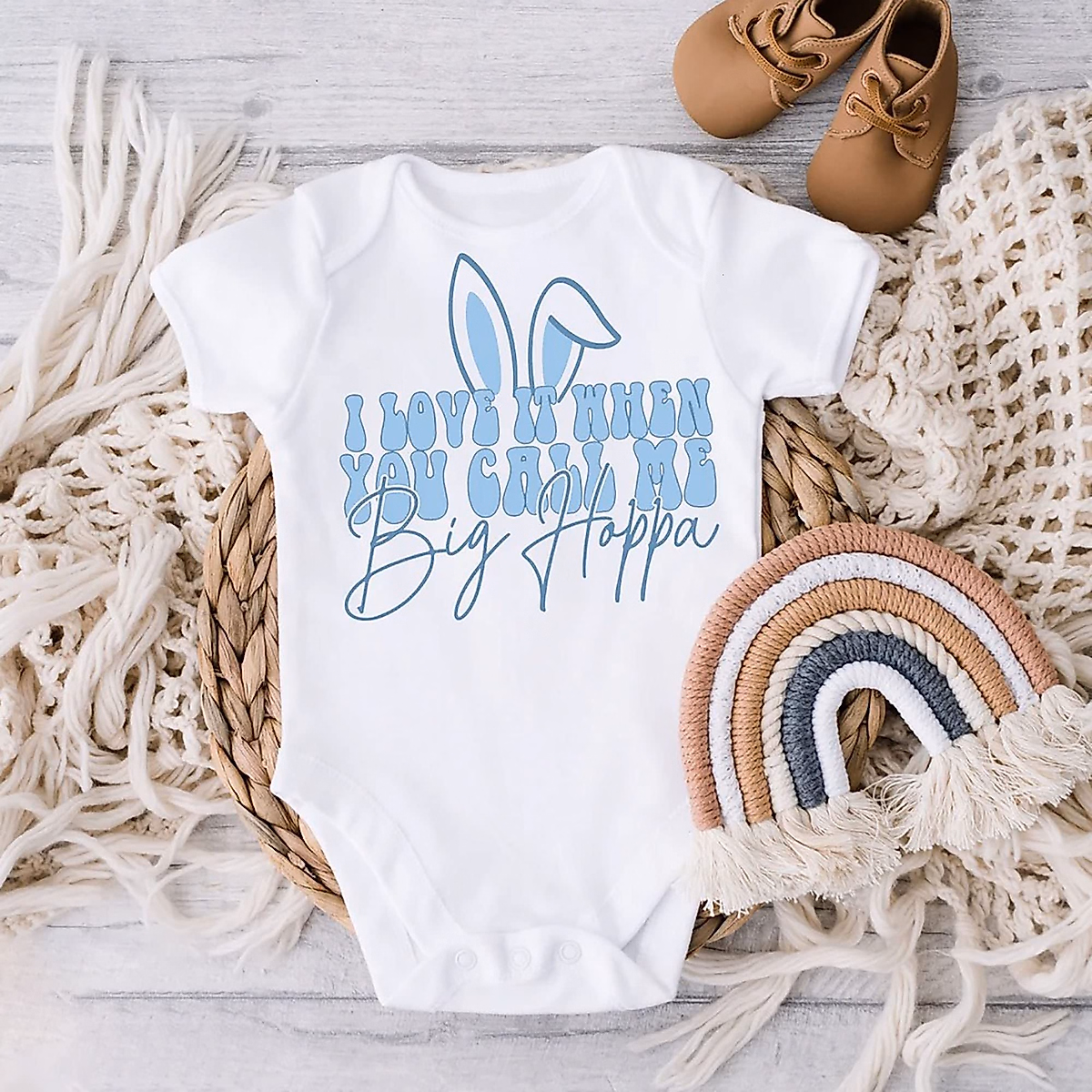 I Love It When You Call Me Big Hoppa Onesie, Funny Easter Baby Onesie, Easter Bunny Ear Baby Onesie