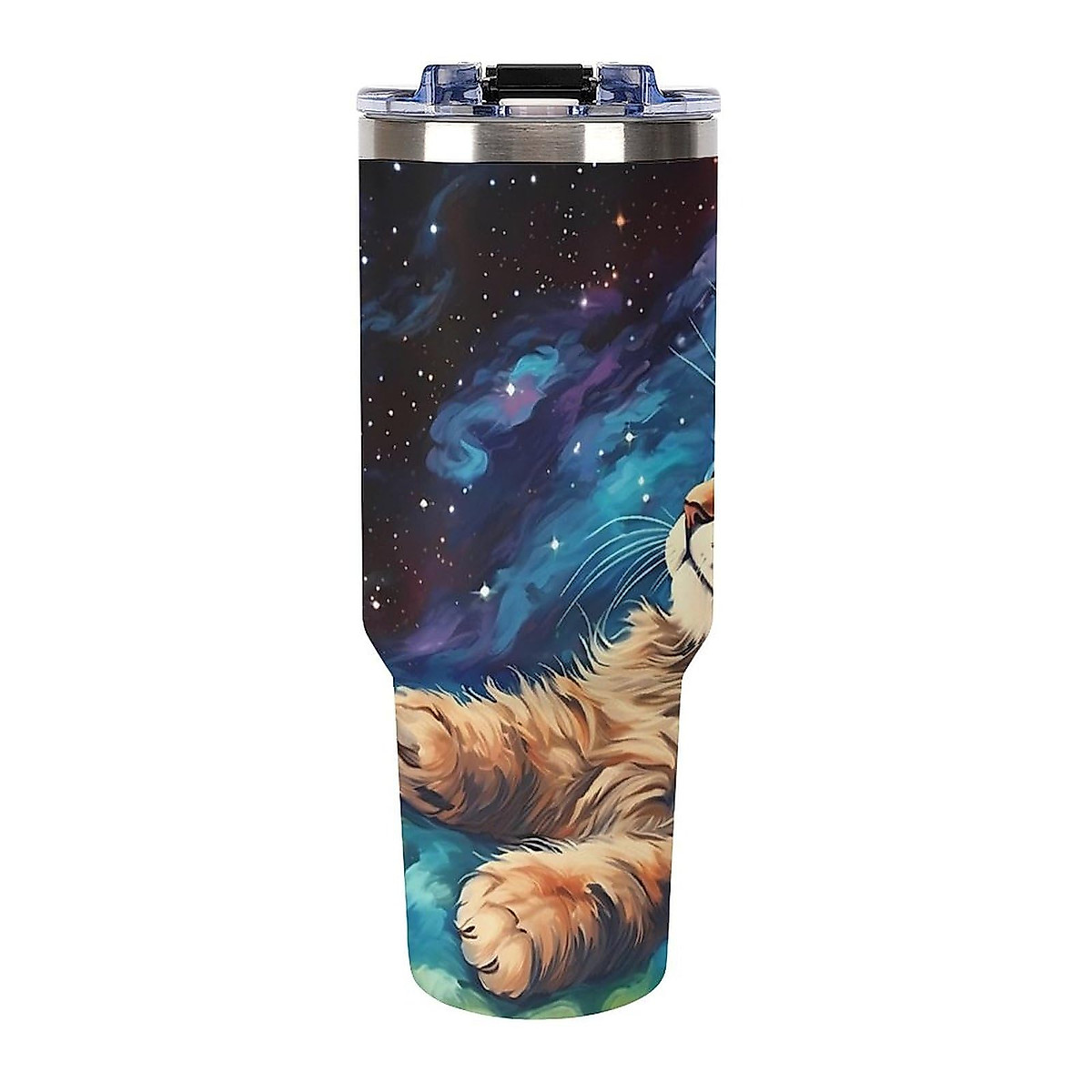 Cute Cat Playing with Butterfly 40 Oz Stainless Steel Cup Travel Tumbler with Handle and Straw Lightweight Coffee Mug for Home Office