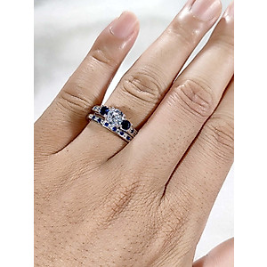 MASHAN Adjustable Size Women Wedding Ring Sets 10K Gold Plated 925 Sterling Silver 1.5ct AAAAA CZ Three Stone Engagement Ring Blue Cz Wedding Band