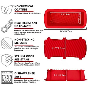 Anaeat Silicone Bread and Loaf Pans Set of 2, Non-stick loaf pans - Just PoP Out! Flexible Silicone Baking Molds for Homemade Breads, Cakes, Meatloaf, Brownies, BPA Free & Oven Safe & Dishwasher Safe