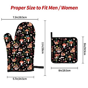 Snail Mushroom Oven Mitts Gloves with Pot Holders Sets, 3 Pack Heat Resistant 480 ℉ Non Slip Cotton Lining Kitchen Women Men Cooking Barbecue Microwave Animal Oven Mitts