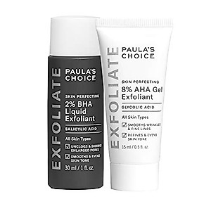 Paula's Choice SKIN PERFECTING 8% AHA Gel Exfoliant & 2% BHA Liquid Travel Duo, Facial Exfoliants for Blackheads & Wrinkles, Face Exfoliators w/Glycolic Acid Salicylic Acid