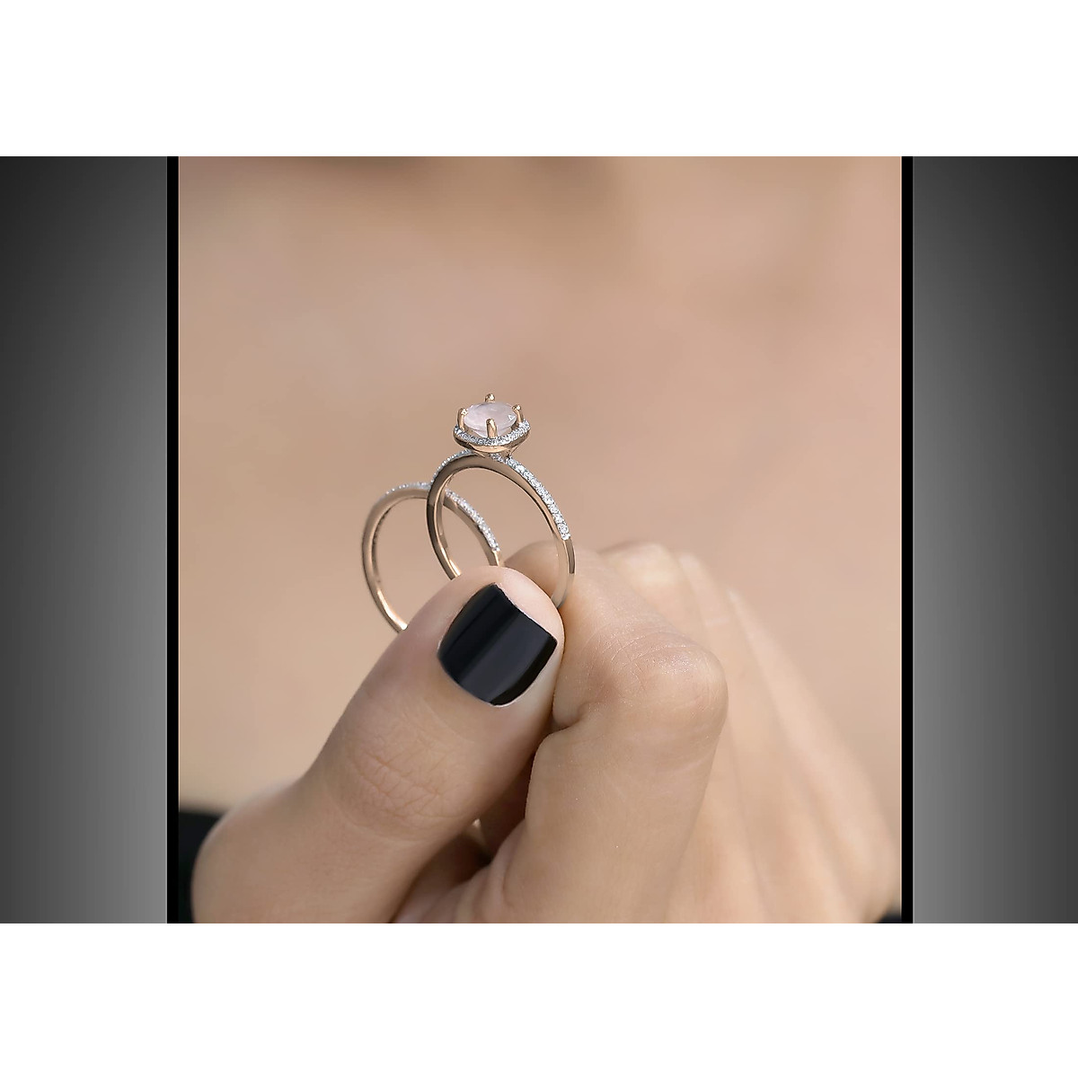 Dazzlingrock Collection 10K 6 MM Round Morganite & White Diamond Bridal Halo Engagement Ring Set, Rose Gold, Size 7