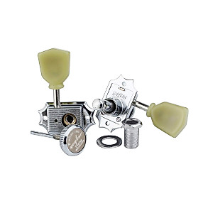 Guyker 6Pcs Guitar Locking String Tuning Pegs (3R + 3L) – 1:15 Vintage Deluxe Style Tuners Key Machine Heads Set with Keystone Knob Replacement for Les Paul Style Electric or Acoustic Guitar - Chrome