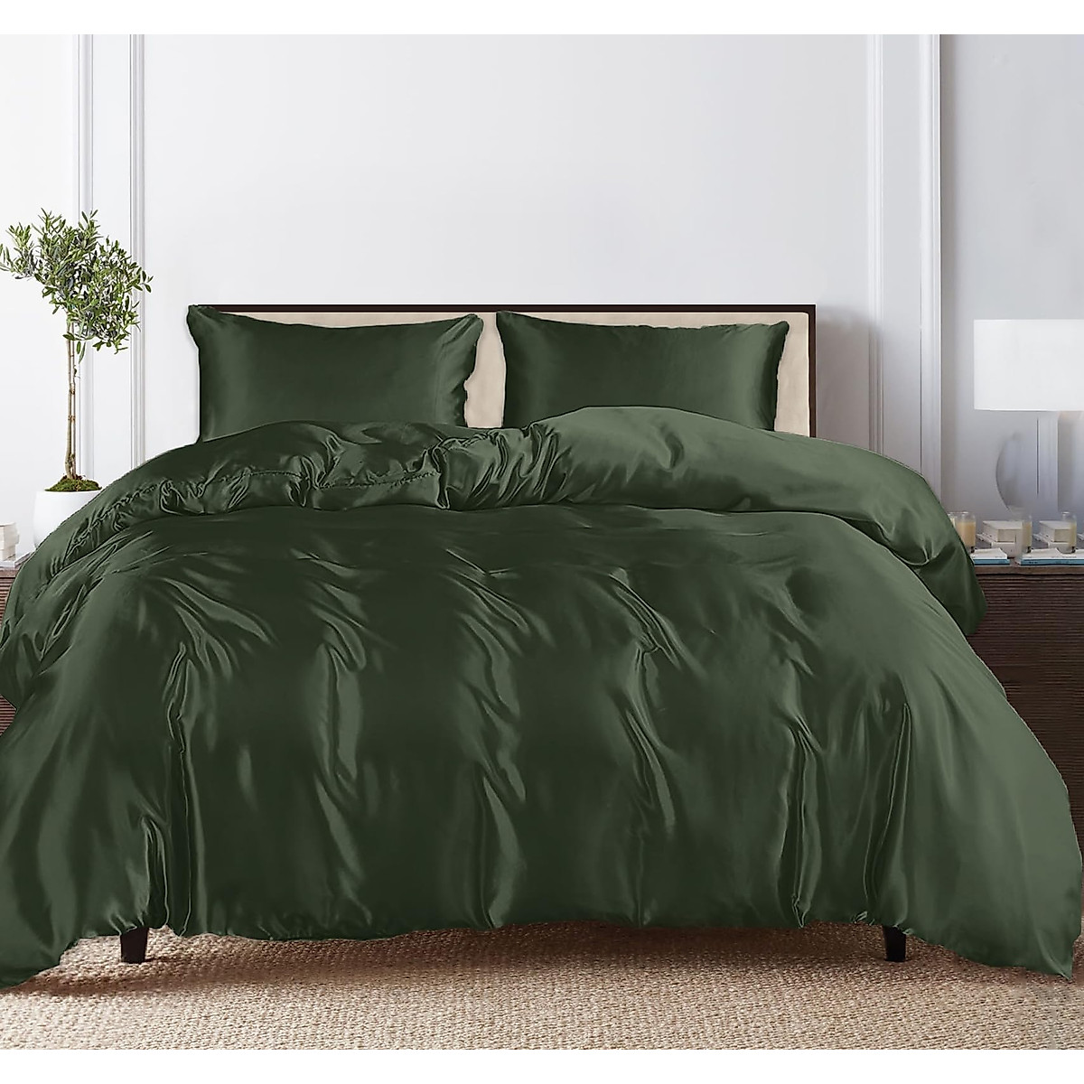 Linenwalas Tencel Lyocell Duvet Cover Set with Deep Pocket Fitted Sheet, Viscose Made from Eucalyptus Soft, Lightweight and Breathable Complete Bedding Set (Avocado Green, Full)