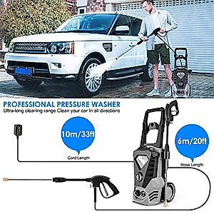 Electric Pressure Washer 1800W Power Washer with 5 Nozzles, Hose Reel, High Pressure Cleaner for Fences,Patios,Garden (Wisdom Grey)