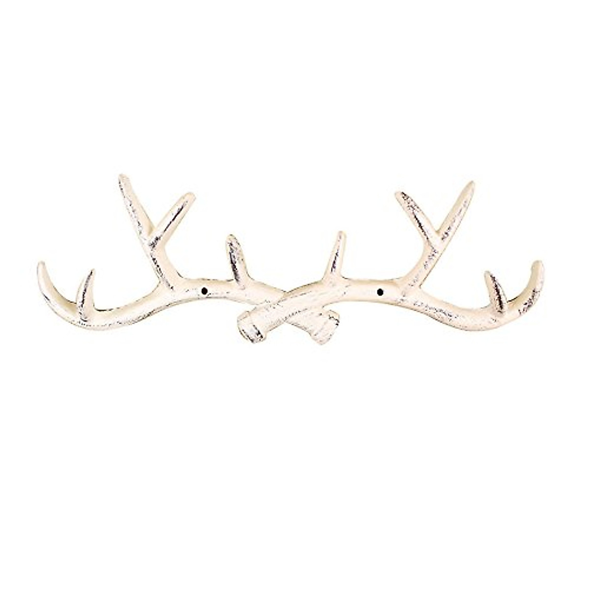 Whitewashed Cast Iron Antler Wall Hooks 15" - Decorative Wall Hook - Deer Decor