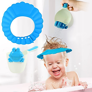 Baby Shower Cap Baby Bath Rinse Cup Cute Frog Shower Cup Baby Water Shower in Baby Bath Tub (Blue)