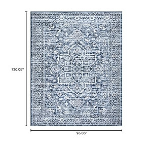 Lahome Oriental Washable Rugs 8x10, Blue 8x10 Area Rugs for Living Room Soft Ultra-Thin Washable Rug, Traditional Bedroom Rug Non Shedding Dining Room Rug for Under Table Office(8x10ft,Blue)