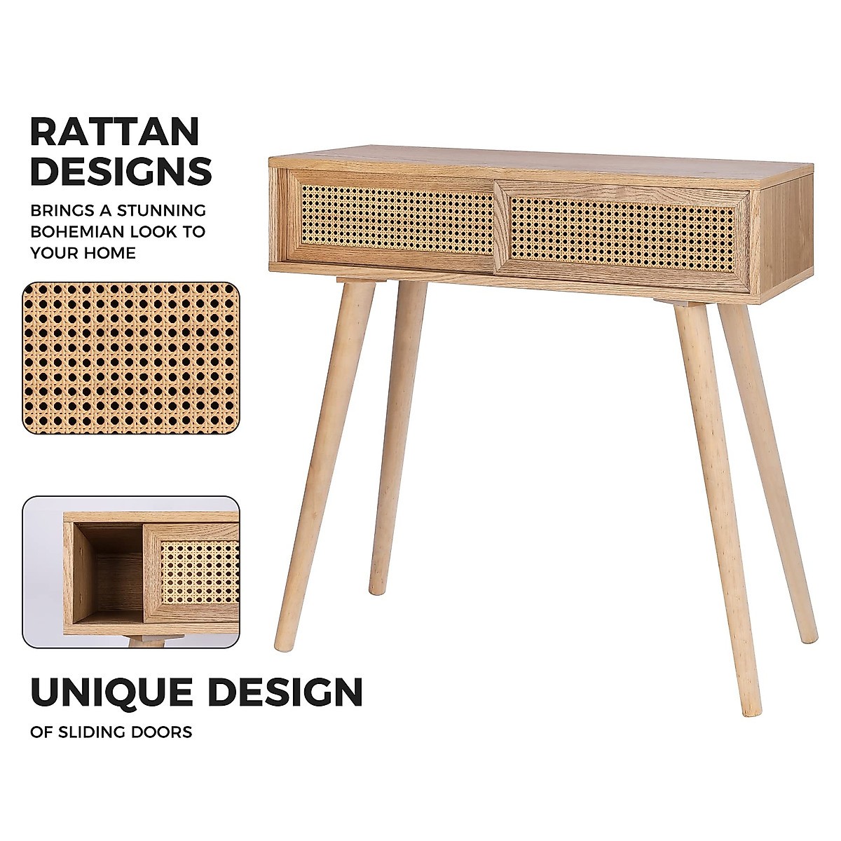 Console/Entryway Tables, Small Vanity Desk Rattan Dresser Side Table Entry Table Narrow Modern Hallway/Sofa Table Boho for Living Room, 31"