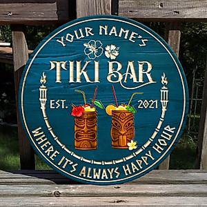 Artsy Woodsy Custom Tiki Bar Printed Wood Sign (Not Real Carved or Neon Sign), Summer Decor, Pool Sign, Backyard Bar & Grill Patio Porch Deck Home Pub Man Cave, Gifts for Beach Lovers (01)