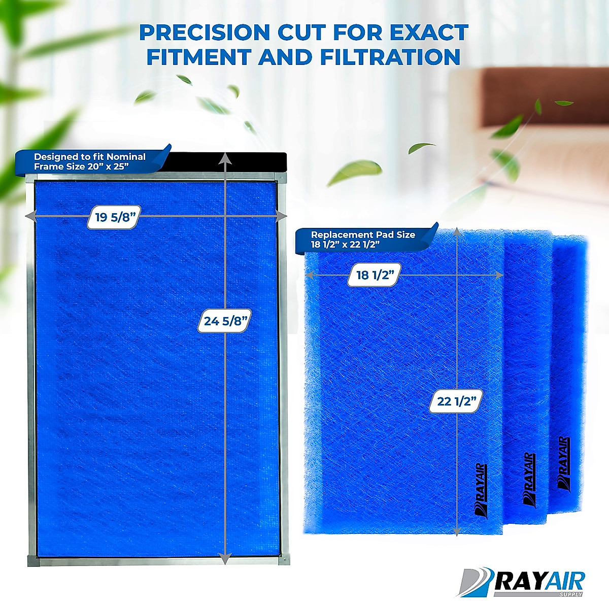 RAYAIR SUPPLY 20x25 Replacement Filter Pads Compatible with PremierOne PureFlo P6100 MS-2025 Refills (3 Pack)