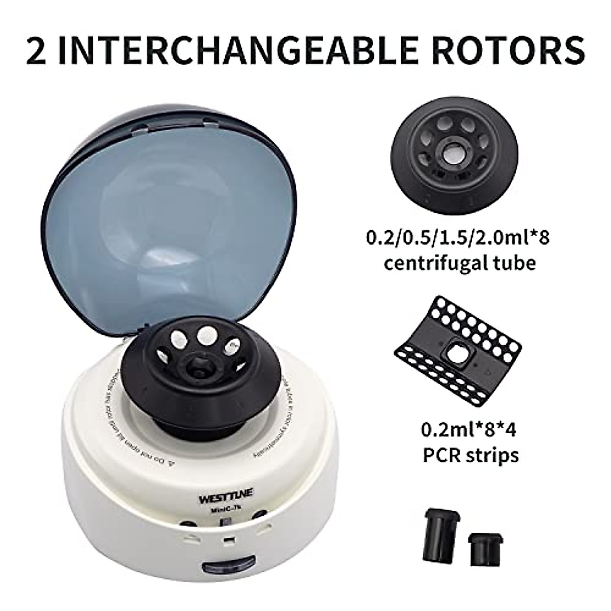 WEST TUNE Mini Centrifuge Machine 7000rpm Lab Benchtop Centrifuge Palm Microcentrifuge with Low Noise 2 Rotors for 0.2/0.5/1.5/2ml Centrifuge Tubes and PCR Strips