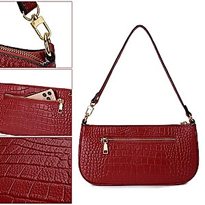 YALUXE Clutch Shoulder Tote Crocodile Genuine Leather Croc Retro Purse Handbag Zipper Closure for Women Classic