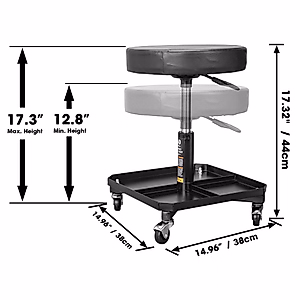 Torin ATR6350B Rolling Pneumatic Creeper Garage/Shop Seat: Padded Adjustable Mechanic Stool with Tool Tray Storage, Black