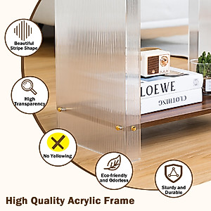 HaiQiwawo Walnut Narrow End Table, Modern Acrylic Sofa Side Table, Small Accent Table, 2-Tier Nightstand Bedside Table for Small Space Bedroom Hallway (Walnut Rectangle Shape)