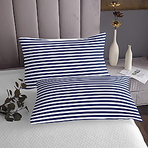 Erosebridal Navy Blue Stripe Duvet Cover King Size White Geometric Ticking Stripes Comforter Cover Farmhouse Horizontal Stripes Gothic Home Decor Quilt Cover Modern Abstract Striped Bedding Set