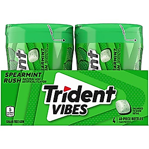 Trident Vibes Spearmint Rush Sugar Free Gum, 4 Bottles of 40 Pieces (160 Total Pieces)
