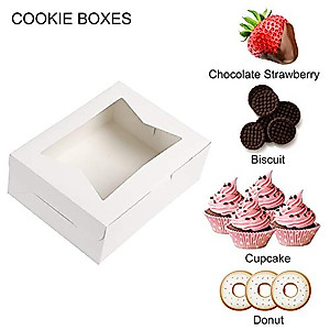 Moretoes 36pcs Cookie Treat Boxes 8 Inch White Bakery Boxes with Window for Cookie, Pastry, Dessert, Chocolate Covered Strawberry and Candy Gift Giving(8x6x2.5 In)