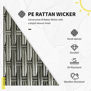 Outsunny 6 Piece Patio Dining Set, PE Rattan Furniture Set with 2 Chairs Cushions & Outdoor Loveseat Sofa, Woodgrain Slatted Dinner Table, Gray