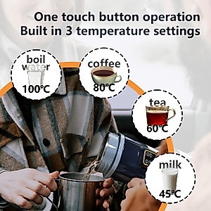 Car Electric Travel Kettle,12V 24V 80W 350ML,LED Touch Control,45°C 60°C 80°C 100°C,304 Stainless Food Grade Steel Liner Car Portable Bottle