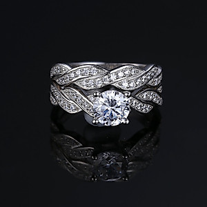 JewelryPalace Wedding Bands Engagement Rings for Women, 14K Gold Plated 925 Sterling Silver Cubic Zirconia Promise Rings for Her, Infinity Anniversary 1.5ct Simulated Diamond Ring Set Size 7