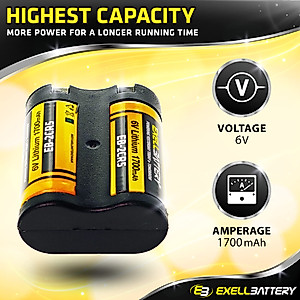 Exell 2CR5 6V 1700mAh (Highest Capacity on The Market) Photo Lithium Battery Replaces Evergreen 2CR5, DL245, EL2CR5, 2CR5M, Replaces Symmons SF-2CR5