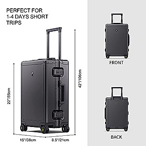 LEVEL8 Gibraltar Carry on Luggage, 20" Aluminum Frame Hardside Suitcase Zipperless Luggage with TSA Lock, 8 Spinner Wheels - Dark Grey