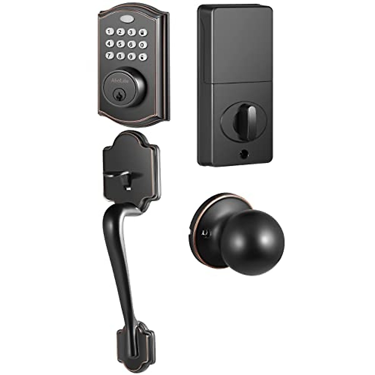 Electronic Keypad Deadbolt, AboLife Keyless Entry Door Lock, Auto Lock, Keyed Entry with Handle, Front Door Handle Sets, Digital Smart Door Lock - Black
